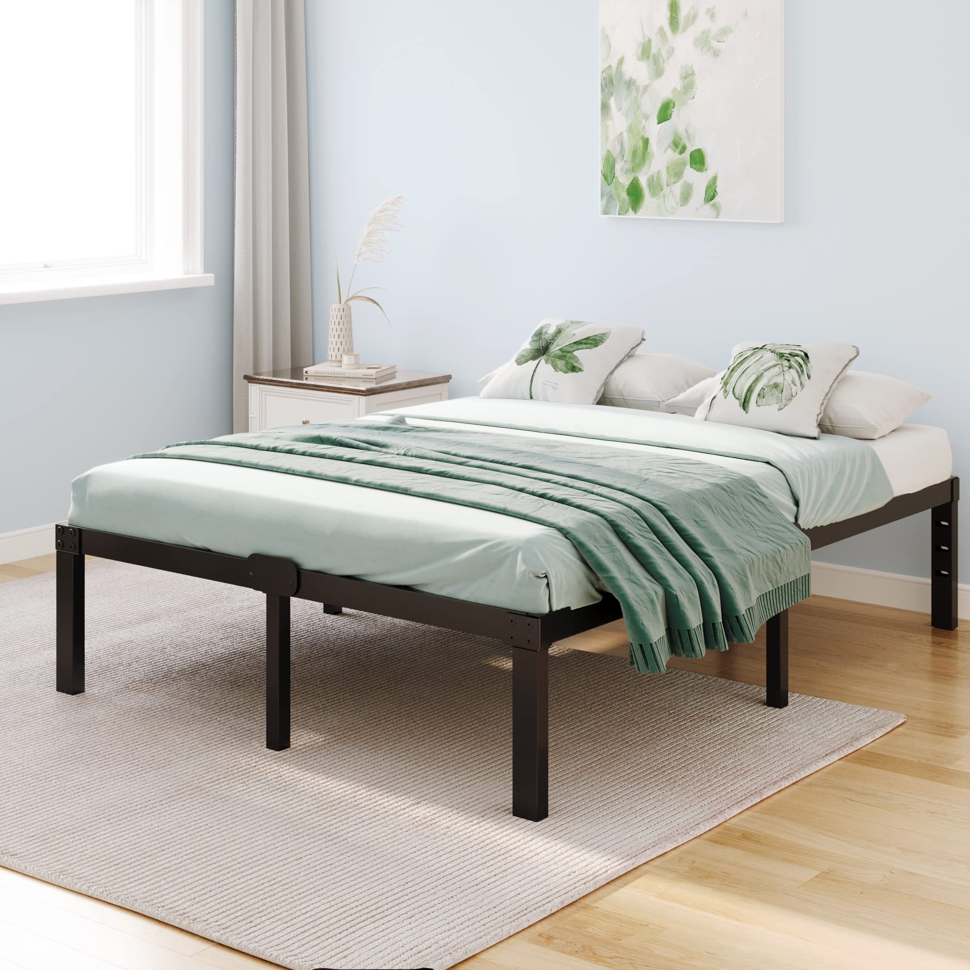 Kydins Cal King Bed Frame with Headboard Holes Storage Heavy Duty Platform Metal Bed Frames Durable Strong Mattress Foundation for 3500 lbs No Noise No Box Spring Needed 14 Inch