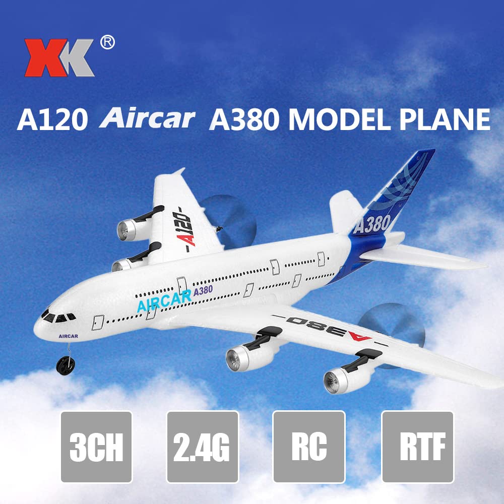 GoolRC RC Airplane, WLtoys XK A120 A380 Aircar Model Plane, 3CH 2.4G Remote Control Airplane, EPP Fixed-Wing RC Aircraft RTF Toy for Kids and Adults
