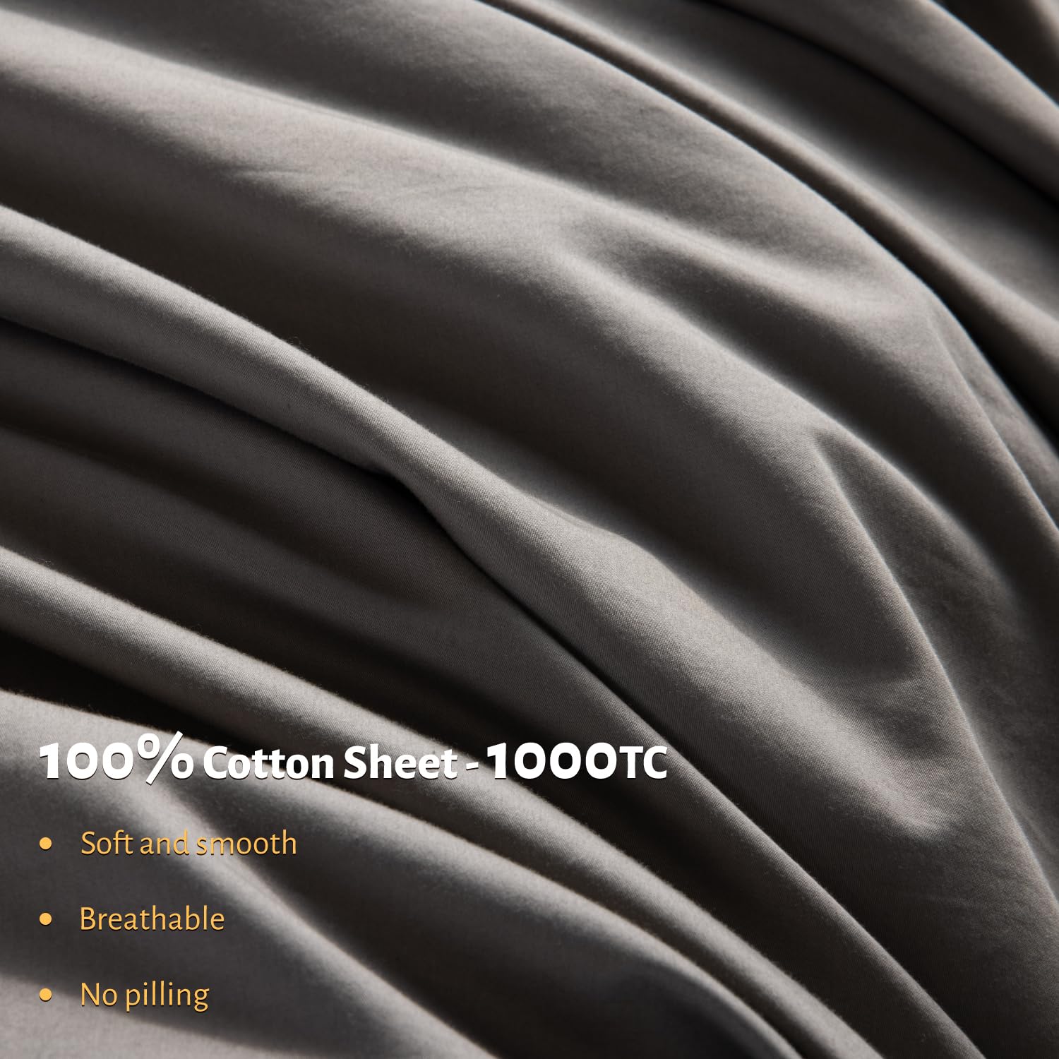 Shilucheng 100% Egyptian Cotton King Size Sheets Set - 1000 Thread Count,Luxury Cotton Bed Sheets,Breathable & Cooling Bedding and Pillow Cases, 16 Inch Deep Pocket - 4 Piece (King, Grey)