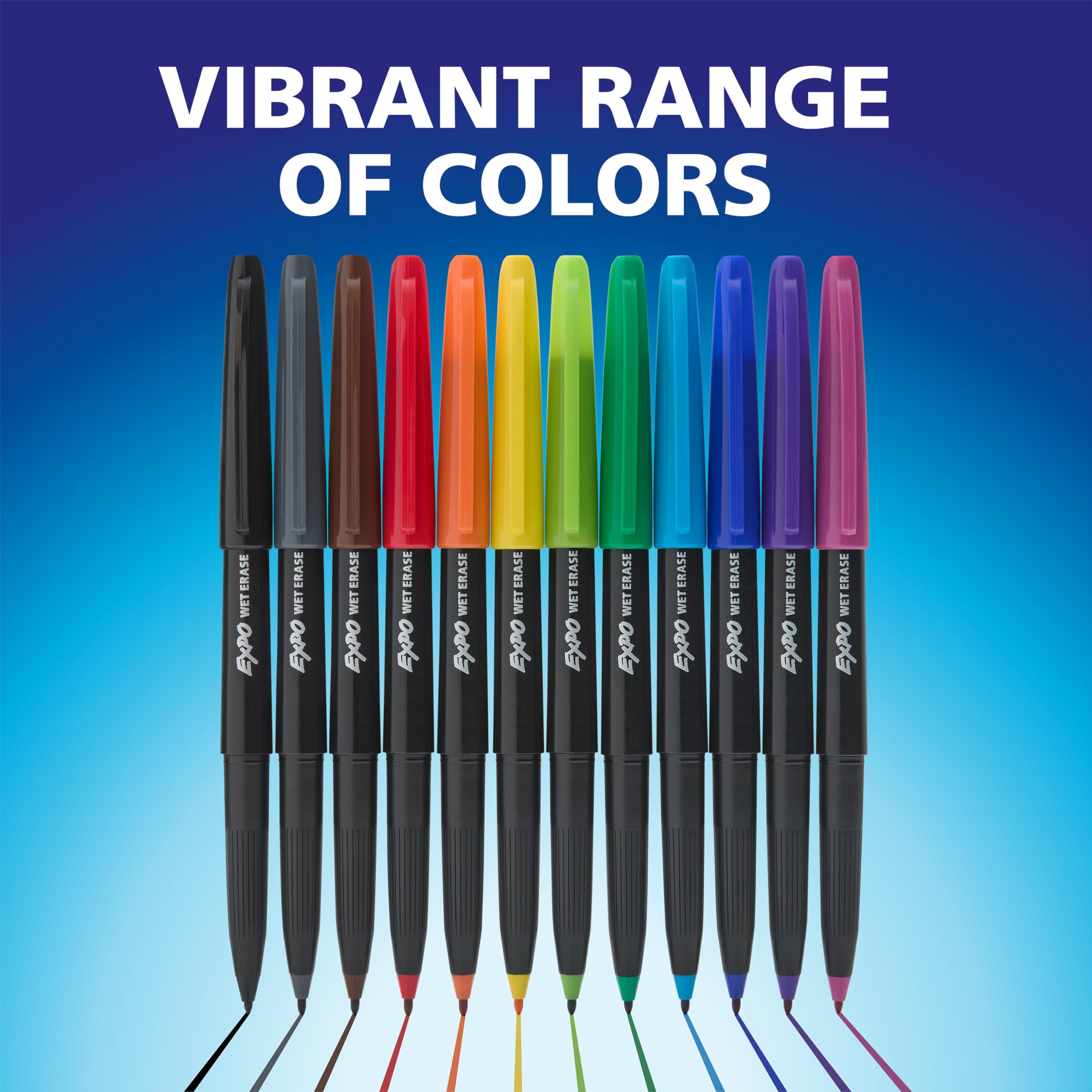 EXPO Vis-à-Vis Wet Erase Markers, Fine Point, Assorted Colors, 12 Count