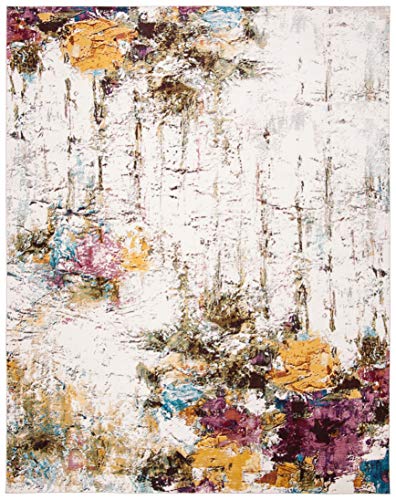 Safavieh Aria Collection 6'7" x 9'2" Cream/Olive ARA167A Modern Boho Abstract Non-Shedding Area Rug