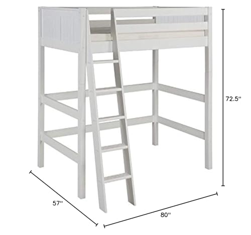 Camaflexi Panel Style Solid Wood High Loft Bed, Twin, Side Angled Ladder, White