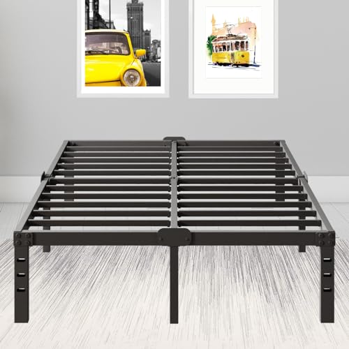 LIJQCI 16 Inch California King Bed Frame 3000 lbs Heavy Duty Metal Platform Bed Frames Large Under Bed Storage Space Mattress Foundation No Box Spring Needed, Noise Free, Black