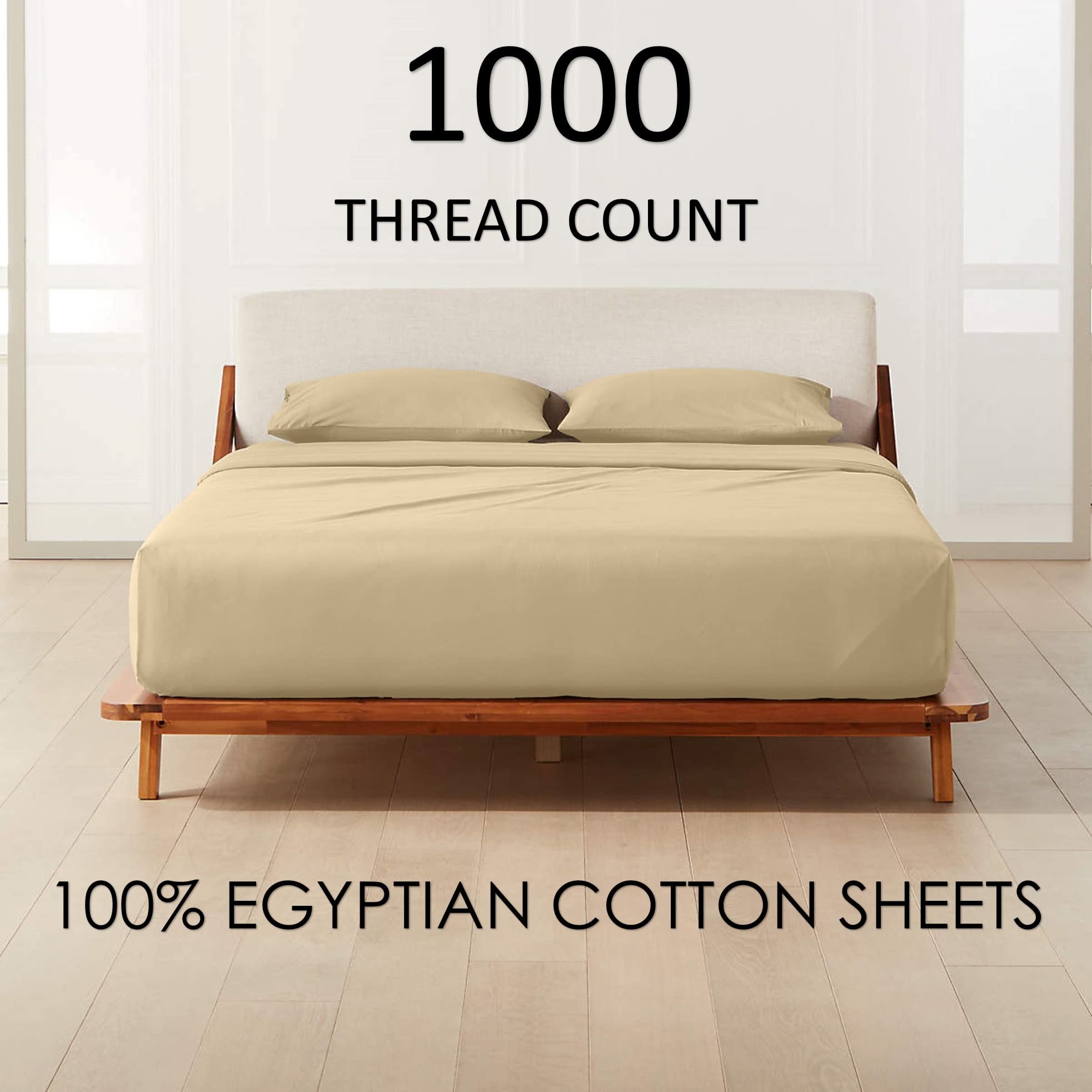 EXTRA 24" DEEP POCKET of the fitted sheet, Real 1000-Thread-Count, 100% Egyptian Cotton |Queen Size, Taupe Color| 4 PC Sheet Set, 1000TC Egypt Long Staple Cotton, Breathable Soft Silky Sateen Weave