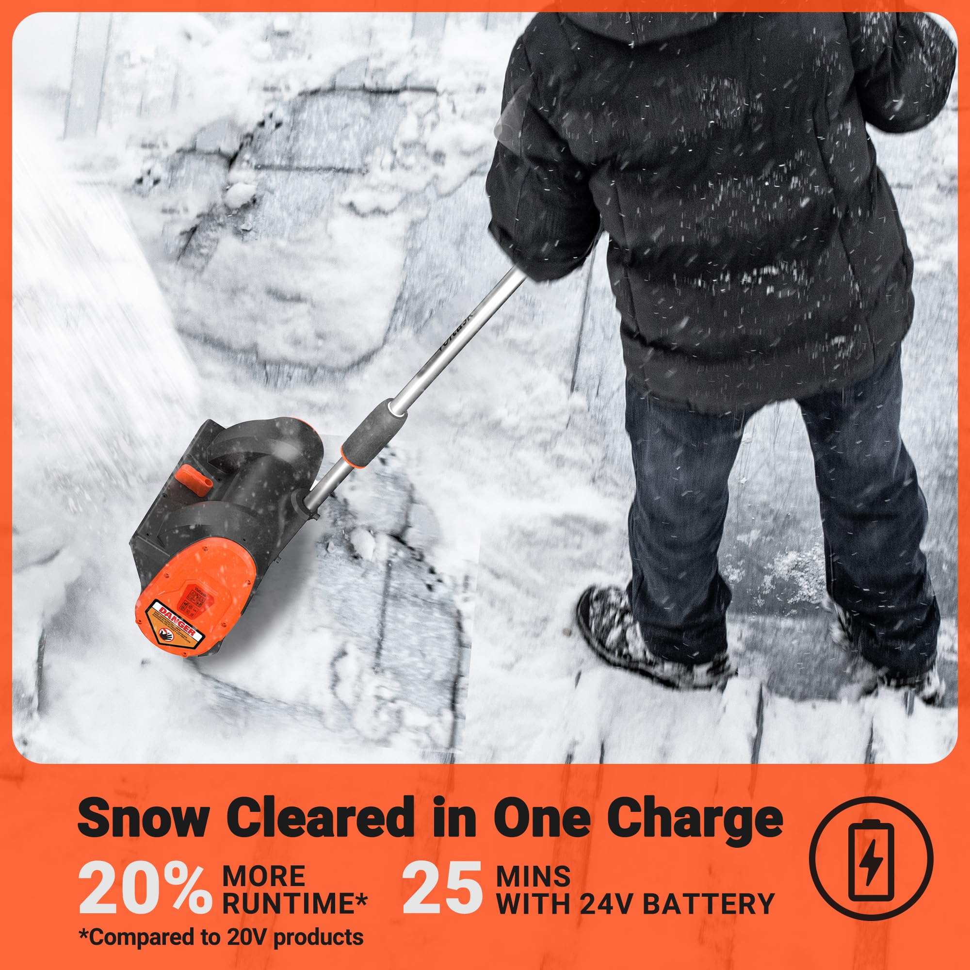 VOLTASK Cordless Snow Shovel, 24V | 12-Inch Cordless Snow Blower, Battery Snow Blower with Directional Plate & Adjustable Front Handle (4-Ah Battery & Quick Charger Included)