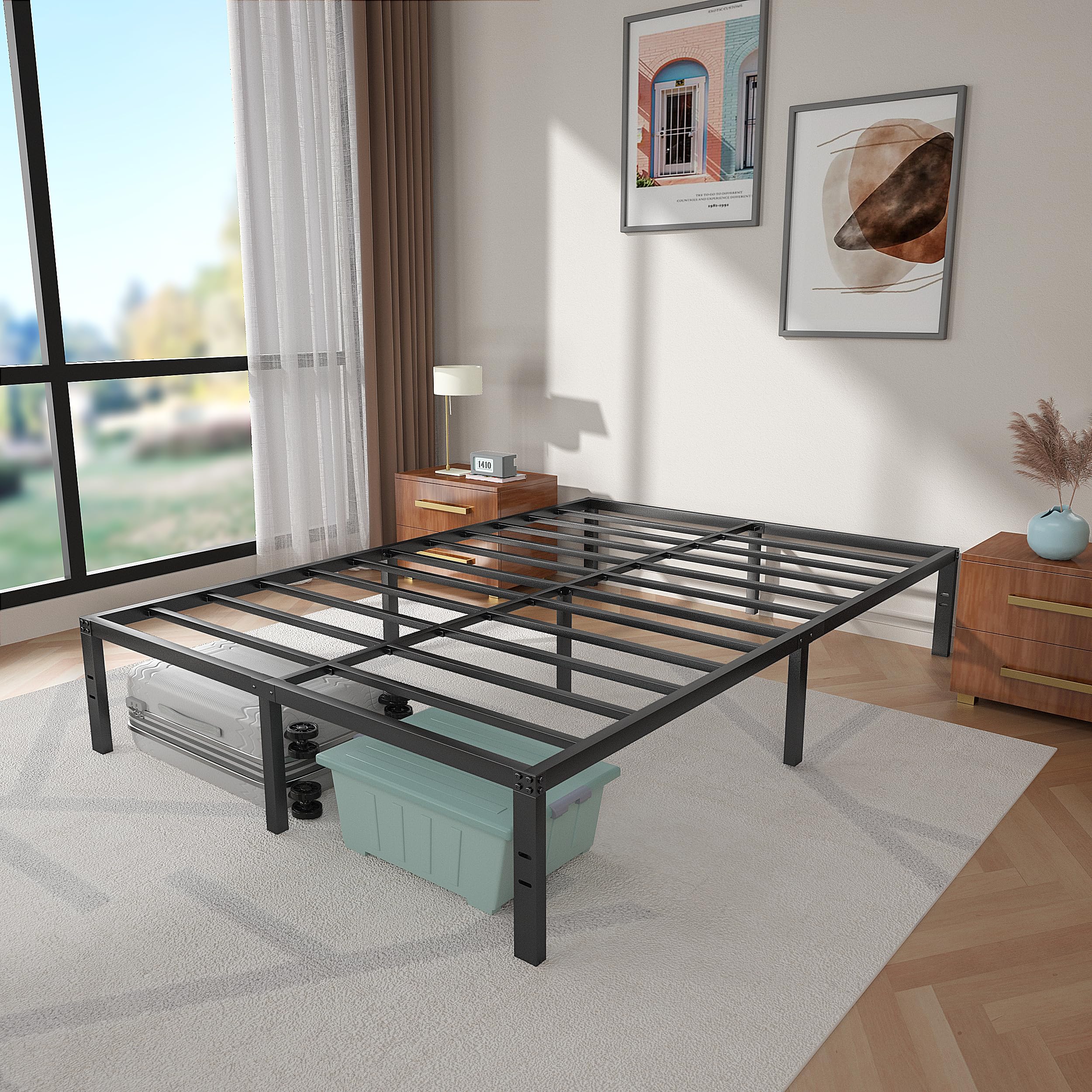 NOAH MEGATRON California King Size Platform Bed Frame 14 Inch Heavy Duty Metal Steel Slat Solid Mattress Foundation, Underneath Storage, No Box Spring Needed, Noise Free, Easy Assembly