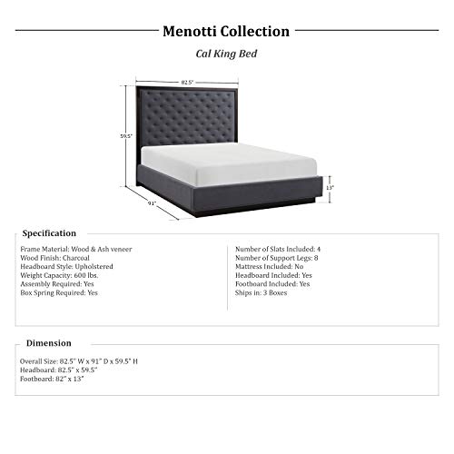 Lexicon Menotti Fabric Upholstered Bed, Cal King, Graphite