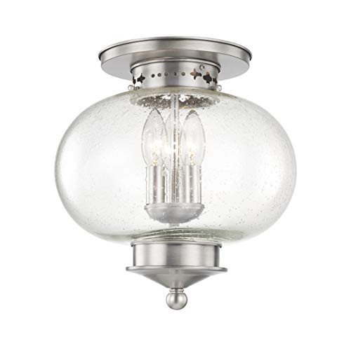 Livex Lighting 5037-91 Harbor 3-Light Ceiling Mount, Brushed Nickel