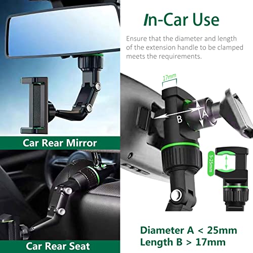 PKYAA Rearview Mirror Phone Holder for Car, 360° Rotating Rear View Mirror Phone Mount, Multifunctional Mount Phone and GPS Holder Universal Car Phone Holder for All Smartphones