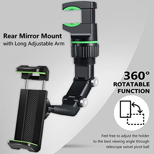 PKYAA Rearview Mirror Phone Holder for Car, 360° Rotating Rear View Mirror Phone Mount, Multifunctional Mount Phone and GPS Holder Universal Car Phone Holder for All Smartphones