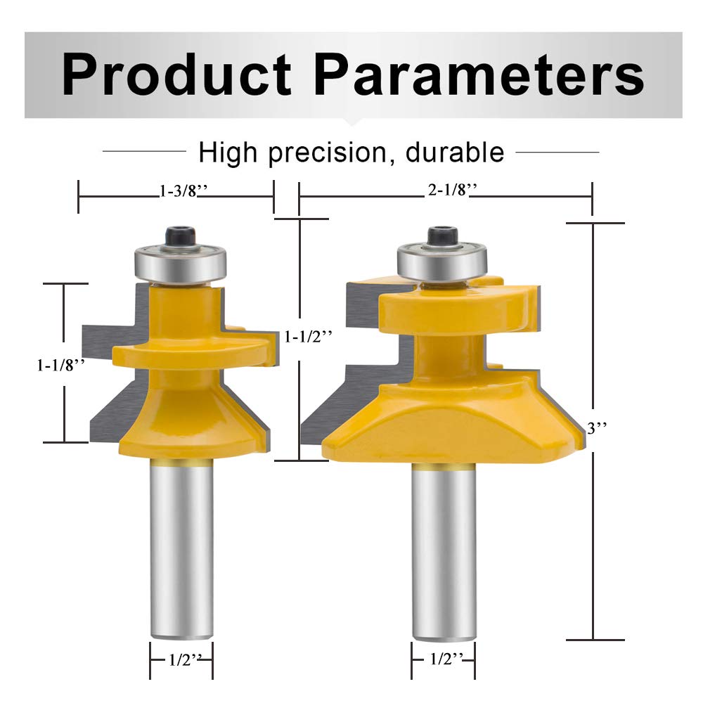 LETBUY Flooring 2 Bit Tongue and Groove Flooring Router Bit Set 1/2-Inch Shank (2 pcs)