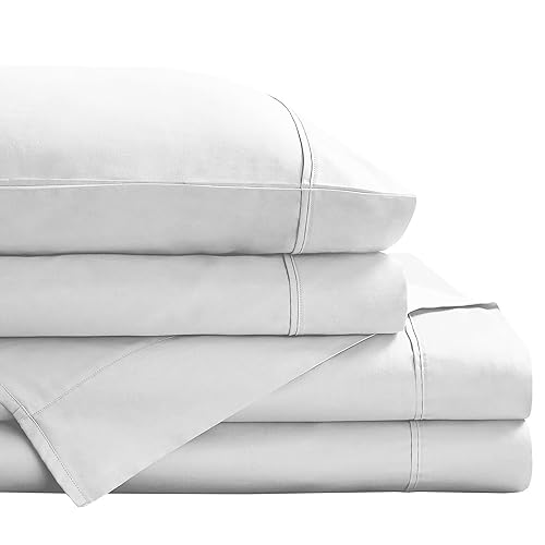 AAJIVA DECORE - 100% Egyptian Cotton Durable Bed Sheets- 600 Thread Count 4 Piece King Size White Sheet Set Sateen Weave Long Staple Cotton Bedding Hotel Fits Upto 16" Mattress White