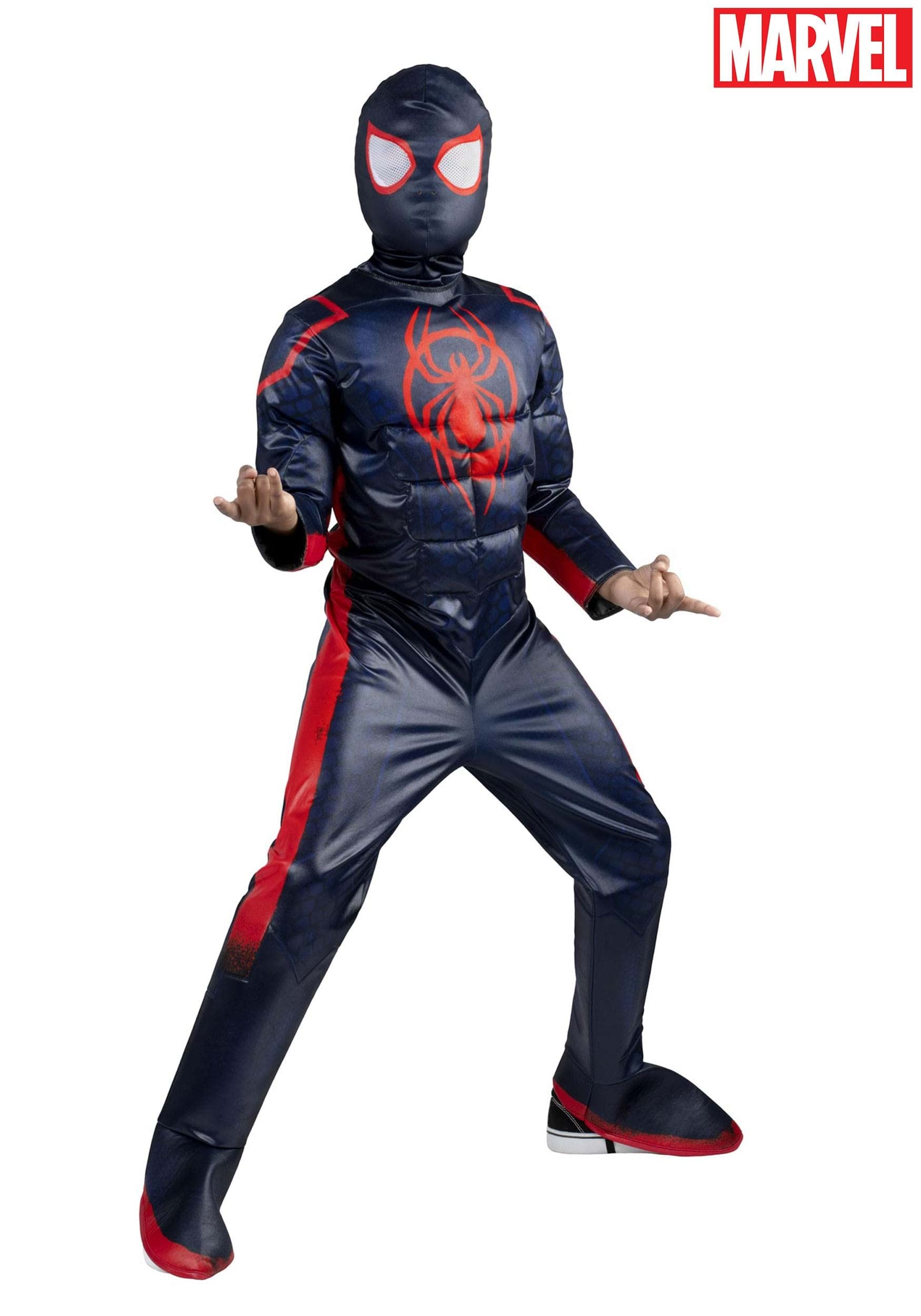 Marvel Integrated Spider-Man Official Youth Deluxe Zentai Costume - Stretch Spandex with Hidden Zippers and Wrist Slits (S) Blue
