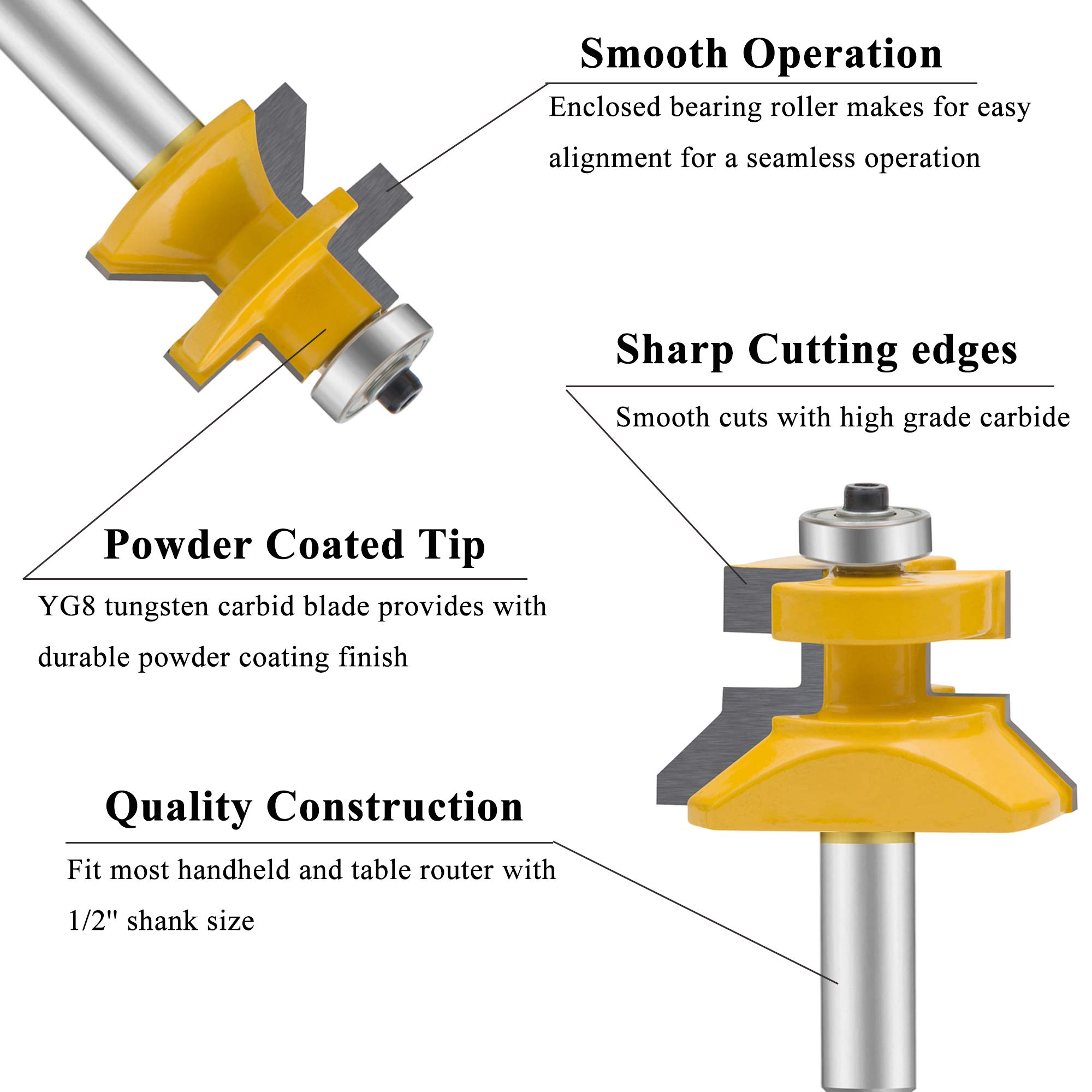 LETBUY Flooring 2 Bit Tongue and Groove Flooring Router Bit Set 1/2-Inch Shank (2 pcs)