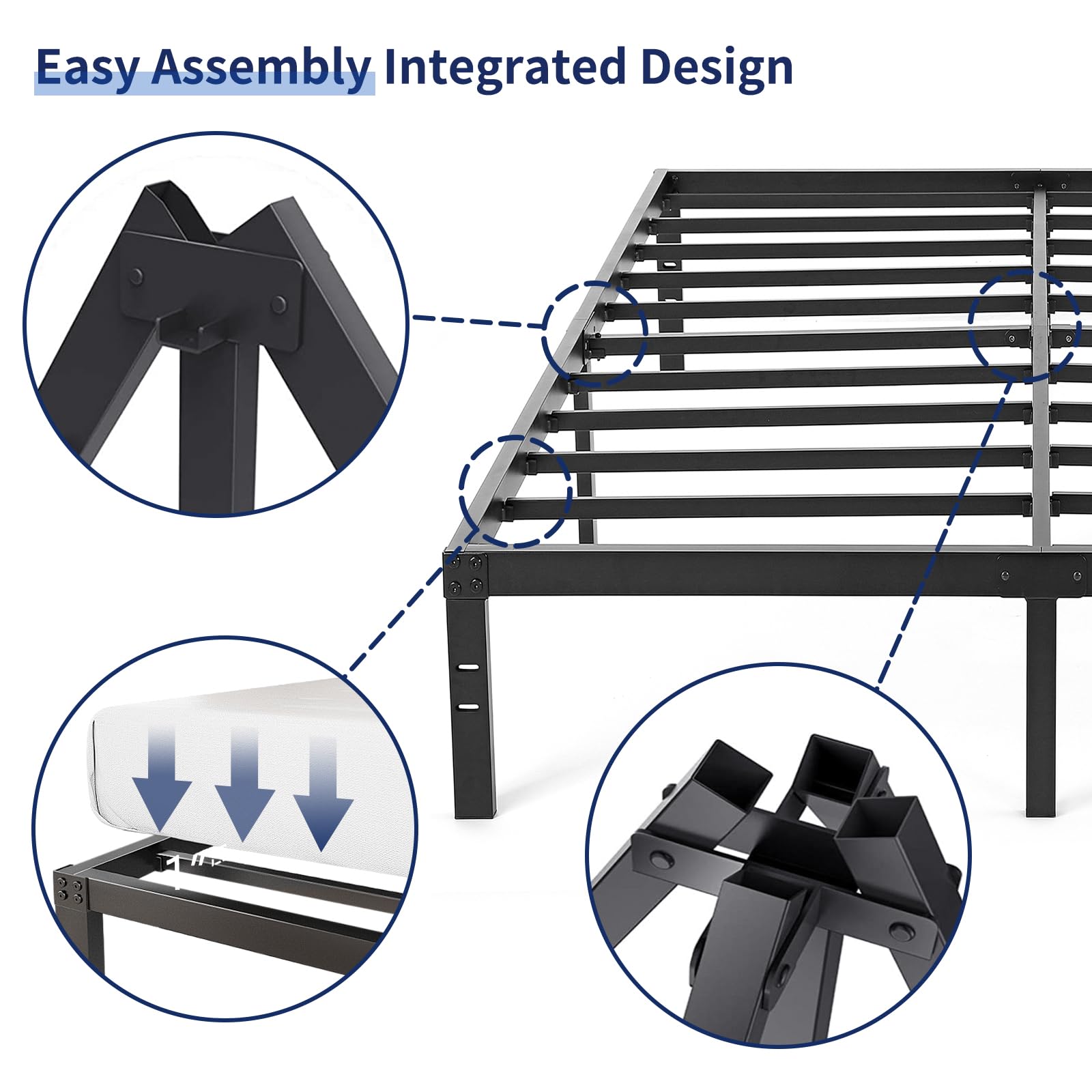 NOAH MEGATRON California King Size Platform Bed Frame 14 Inch Heavy Duty Metal Steel Slat Solid Mattress Foundation, Underneath Storage, No Box Spring Needed, Noise Free, Easy Assembly