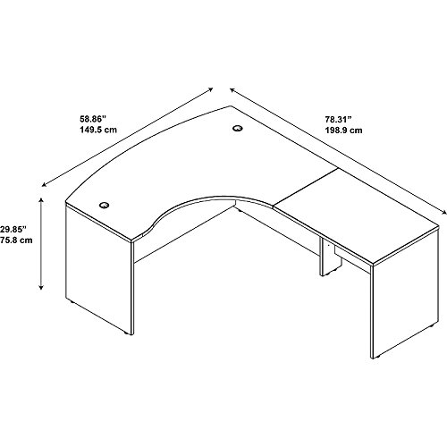 Bush Business Furniture Series C Elite 60W x 43D Right Hand Bowfront Desk Shell with 36W Return in Hansen Cherry