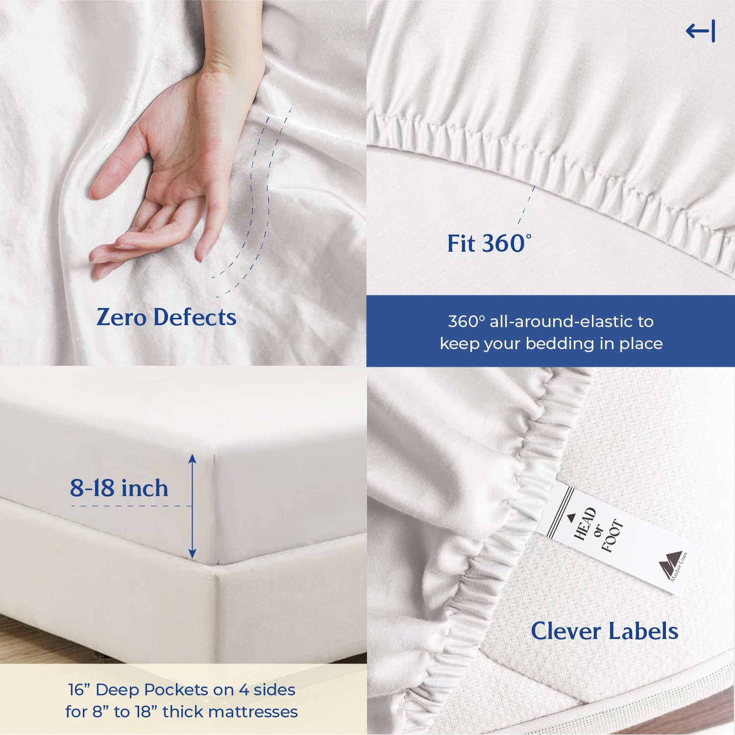 Mayfair Linen 100% Organic Cotton Percale Sheets Queen Size - Cotton Percale Sheets Queen, 4 Piece Queen Percale Sheet Set, Soft Crisp, Cooling Sheets, 16" Deep Pocket Hotel Sheets Queen Size - White