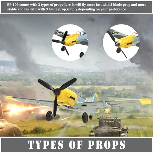 28°C RC Plane 4 Channel Remote Control Airplanes, 4-CH RC Airplane Ready to Fly BF-109 Radio Controlled Aircraft for Beginners with Xpilot Stabilization System, One Key Aerobatic Airplane(76111 RTF)