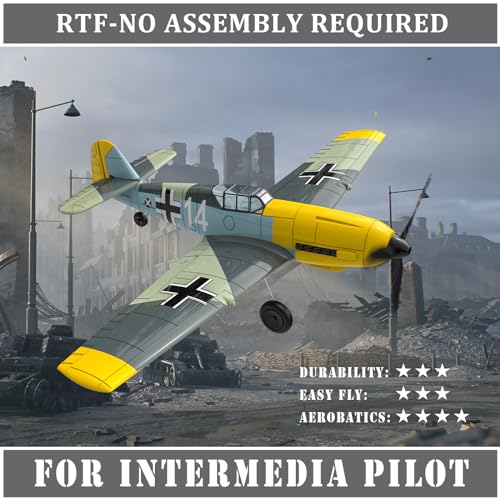 28°C RC Plane 4 Channel Remote Control Airplanes, 4-CH RC Airplane Ready to Fly BF-109 Radio Controlled Aircraft for Beginners with Xpilot Stabilization System, One Key Aerobatic Airplane(76111 RTF)