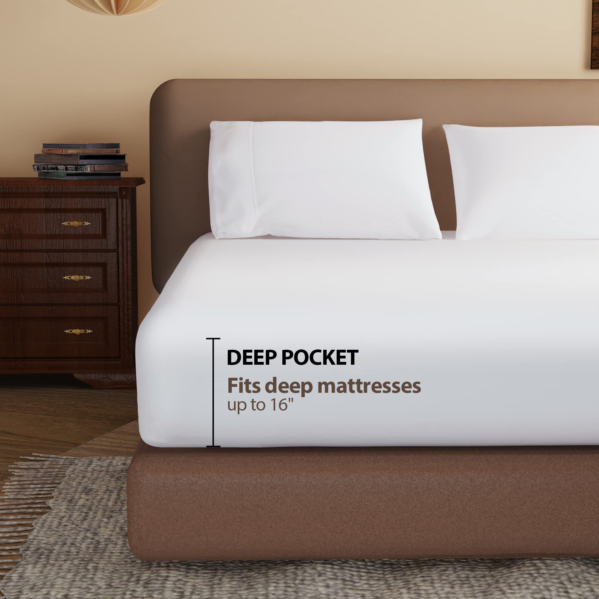 100% Egyptian Cotton Fitted Sheet Queen Size White, 600 Thread Count, 8-16" Deep Pocket Sheet, Soft & Elastic Sateen Weave Bottom Sheet for Hotel & Home, (White, 1 Pack Fitted Sheet Only, Queen)