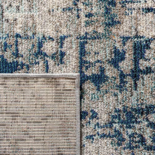 SAFAVIEH Madison Collection 6' x 9' Grey/Blue MAD460K Modern Abstract Non-Shedding Living Room Bedroom Dining Home Office Area Rug