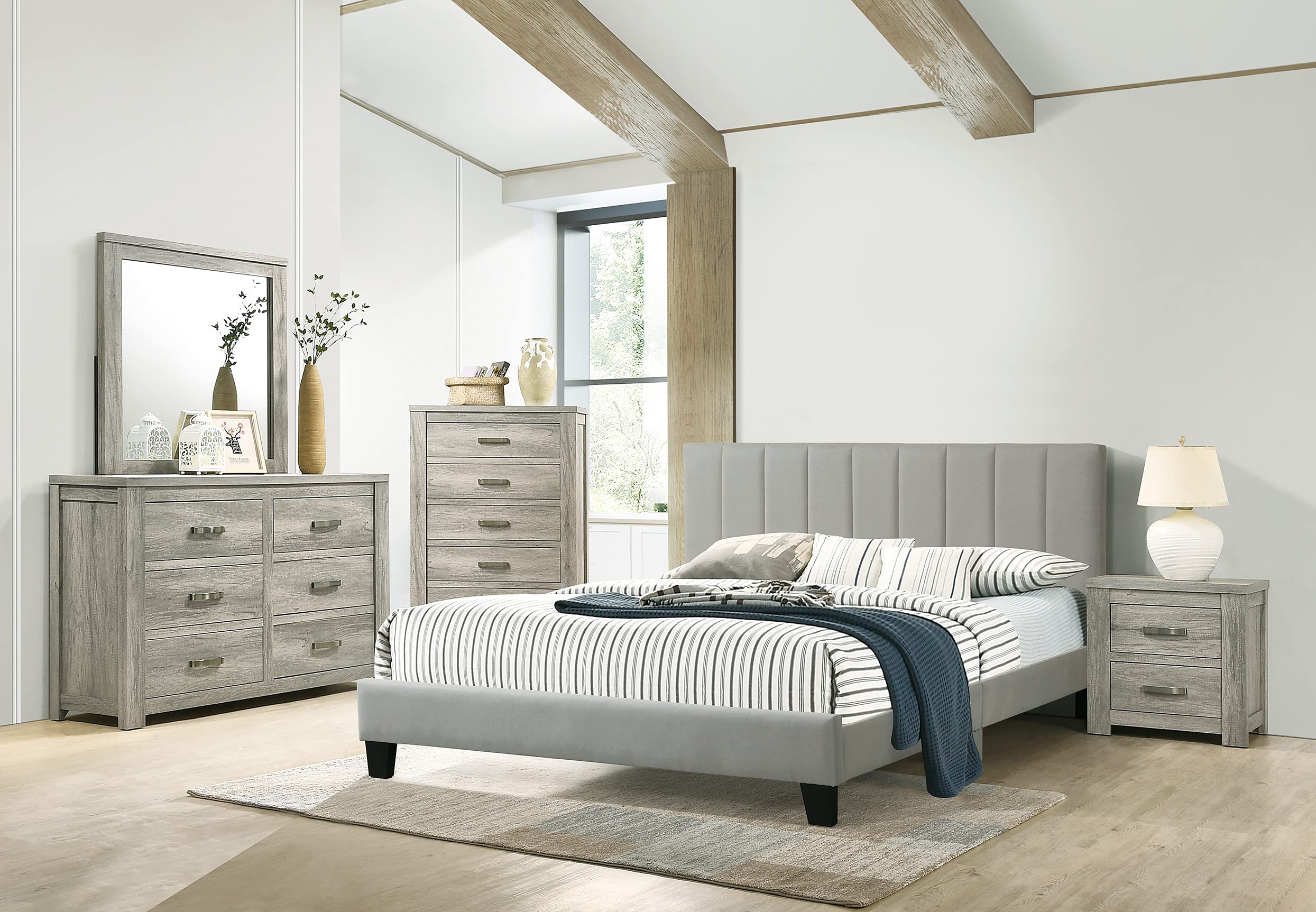 Grey Polyfiber Upholstered Cal. King Size Bed
