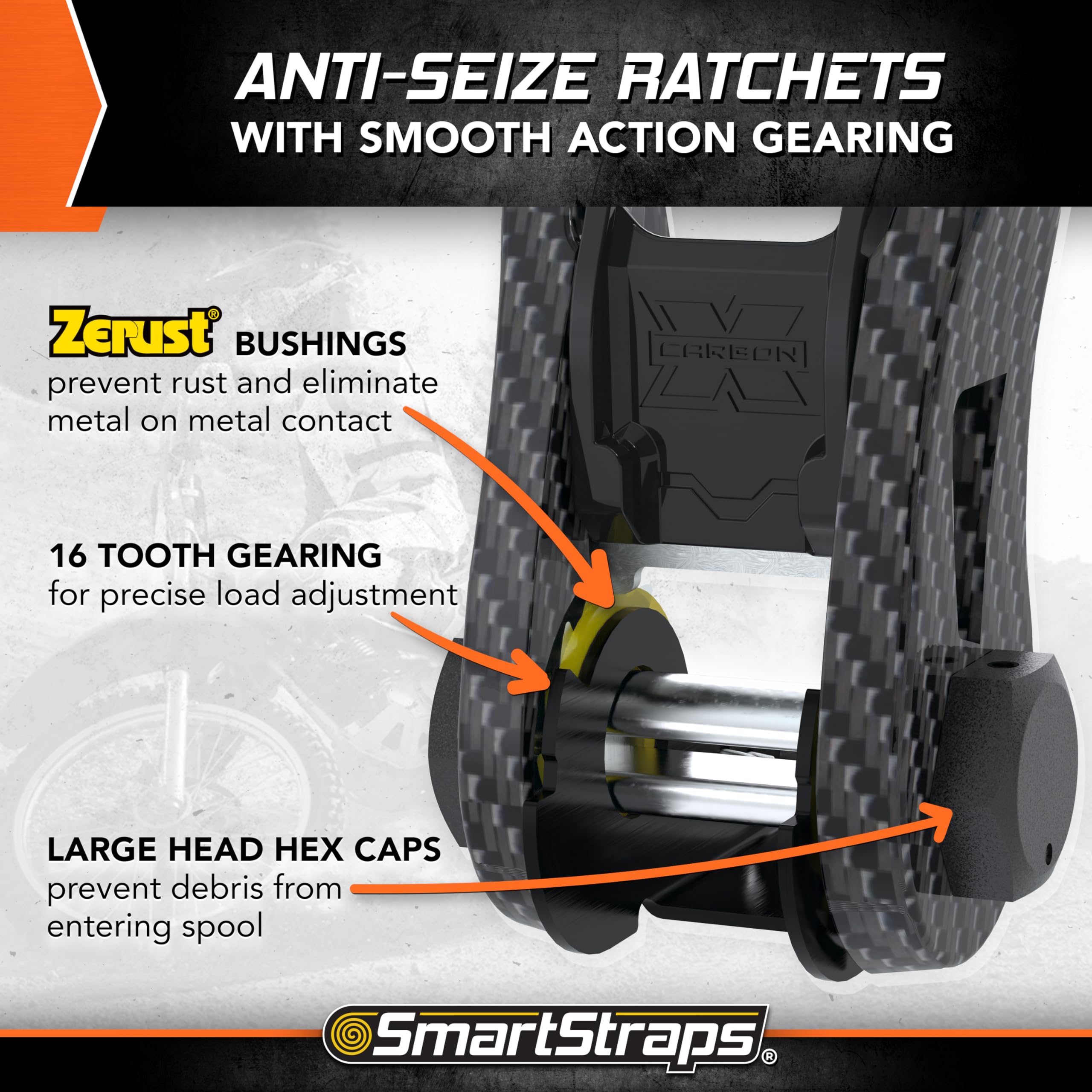 CARGOSMART 10' 1500lb CarbonX Ratchet Tie Downs 2 Pk