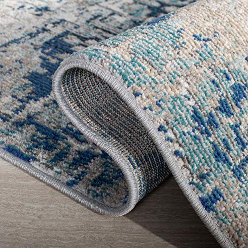 SAFAVIEH Madison Collection 6' x 9' Grey/Blue MAD460K Modern Abstract Non-Shedding Living Room Bedroom Dining Home Office Area Rug