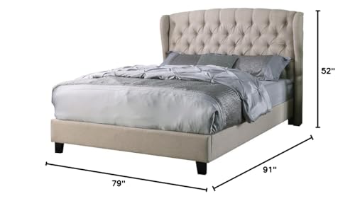 Best Master Furniture Yvette Upholstered Tufted with Wingback Platform Bed California King, Beige