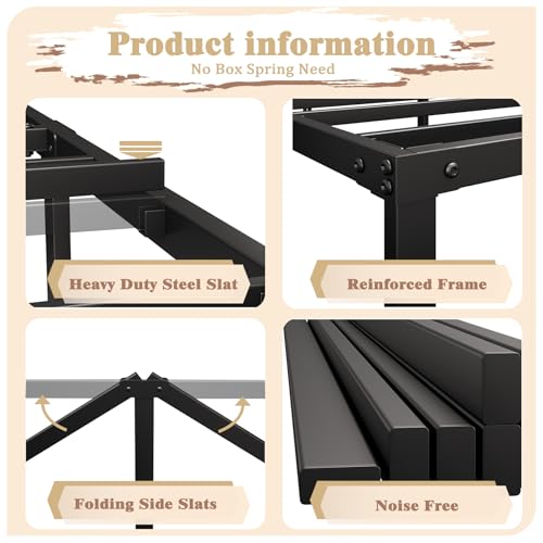Besebay California King Bed Frame 18 Inch Heavy Duty Metal Frames with Steel Slats Support Ample Storage No Box Spring Needed, Easy Assembly, Noise Free, Black