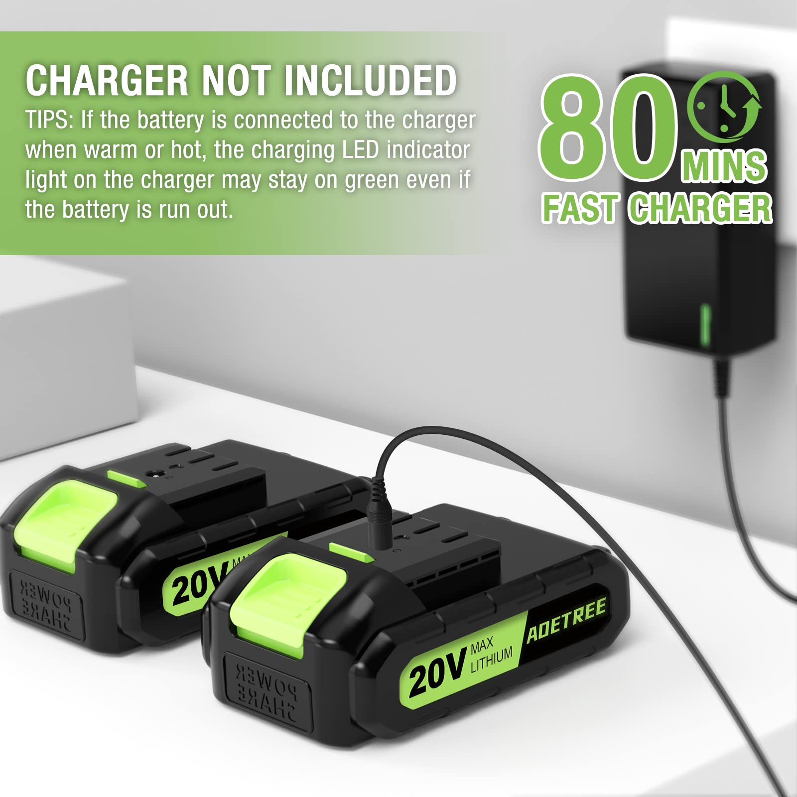 Aoetree 20V 2.0 Ah Battery Only AT-9028 Cordless Leaf Blower - Rechargeable Replacement Battery Only (Charger Not Included)