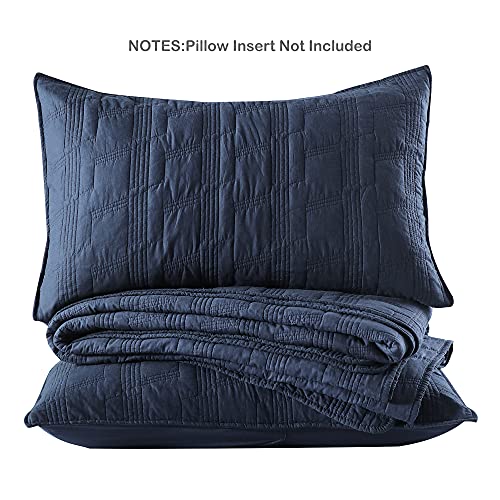 100% Cotton Quilt Set King Size, Navy Blue Pre-washed 3-Piece Bedspread Coverlet Set, Cozy Lightweight Stitching Decorative Bedding Cover with 2 Shams in Geometric Pattern Rustic Style for All Season