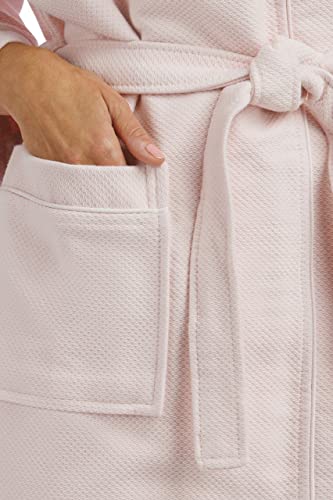 Fishers Finery Women's Waffle Knit Cotton Modal Kimono Spa Robe; Above Knee Length with Pockets and Tie Waist, Luxury Bathrobe (Pink,S)
