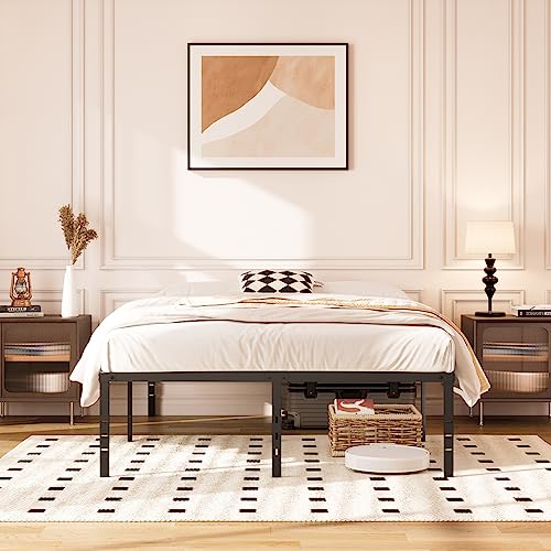 Besebay California King Bed Frame 18 Inch Heavy Duty Metal Frames with Steel Slats Support Ample Storage No Box Spring Needed, Easy Assembly, Noise Free, Black