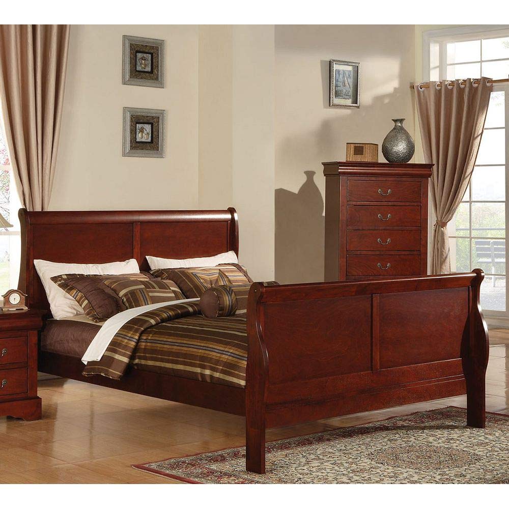 Knocbel California King Size Bed Frame, Wood Platform Bed with Slats Support, Traditional Sleigh Bed with Headboard and Footboard, Box Spring Required, 93" Lx74 Wx47 H, Cherry California King Bed