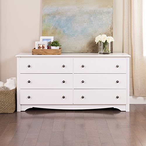 Sonoma 6 Drawer Double Dresser for Bedroom, White & Full/Queen Bookcase Headboard, White