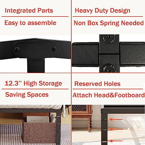 zunatu 14 Inch California King Metal Bed Frame Foundation No Box Spring Needed Heavy Duty Tall Platform with Large Storage Easy Assembly Mattress Noise Free, Black