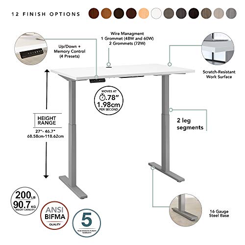 Bush Business Furniture Move 60 Series Height Adjustable Standing Desk, 72W x 30D, White with Cool Gray Metallic Base