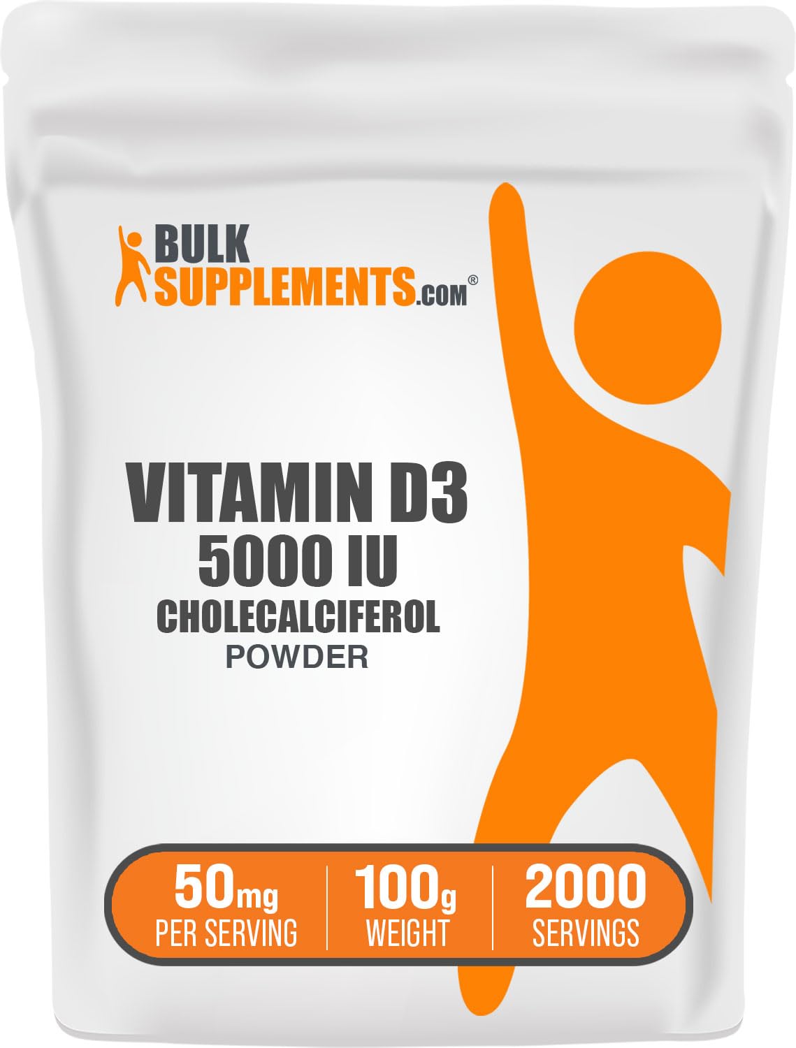 BulkSupplements.com Vitamin D3 Powder - Cholecalciferol, Vitamin D Supplements, Vitamin D3 5000 IU - Gluten Free, 50mg (125mcg of Vitamin D3) per Serving, 100g (3.5 oz) (Pack of 1)