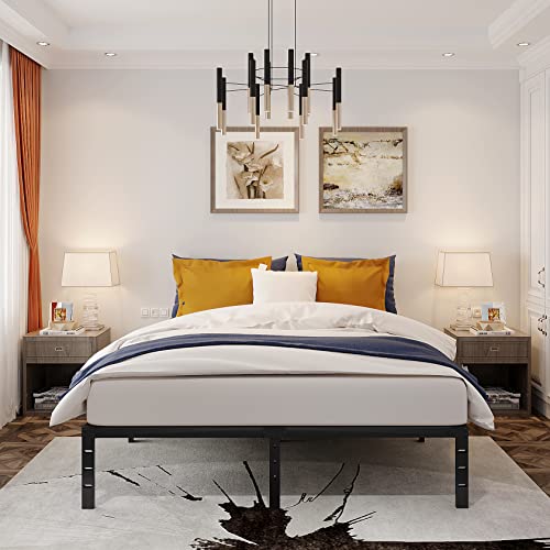 zunatu 14 Inch California King Metal Bed Frame Foundation No Box Spring Needed Heavy Duty Tall Platform with Large Storage Easy Assembly Mattress Noise Free, Black