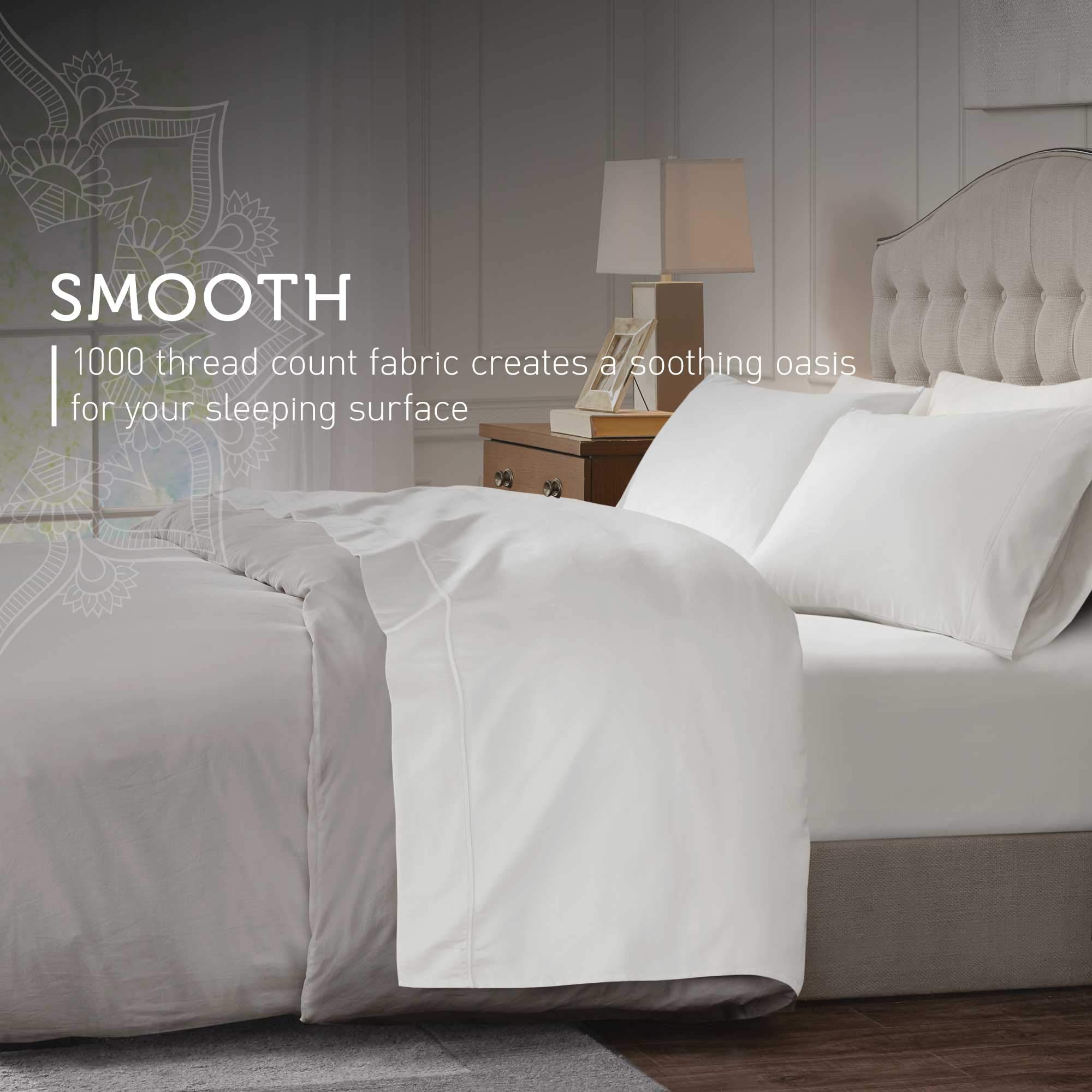Hyde Lane King Sheets - 1000 Thread Count Luxury Cotton, Deep Pocket Fitted Sheet Set, Soft & Breathable Sateen Weave, Durable & Elegant Bedding (Natural White)