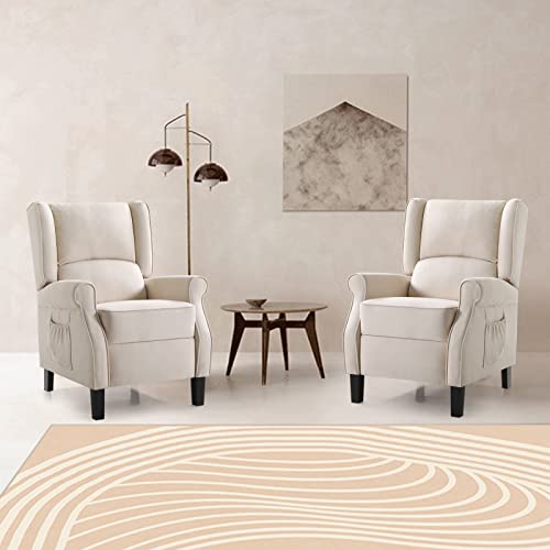 LEISLAND Wingback Recliner Chair with Massage and Heat, Tufted Fabric Arm Chair Sofa, Fabric Accent Chair for Reading, Living Room and Bedroom (Cream)