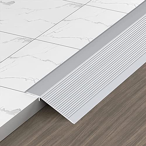 ETULLE Floor Transition Strip Wood to Tile, self Adhesive Aluminum Thresholds Reducer Flute, Entry Ramp for Outside Door (Color : Silver, Size : Length 0.9m/35 in)