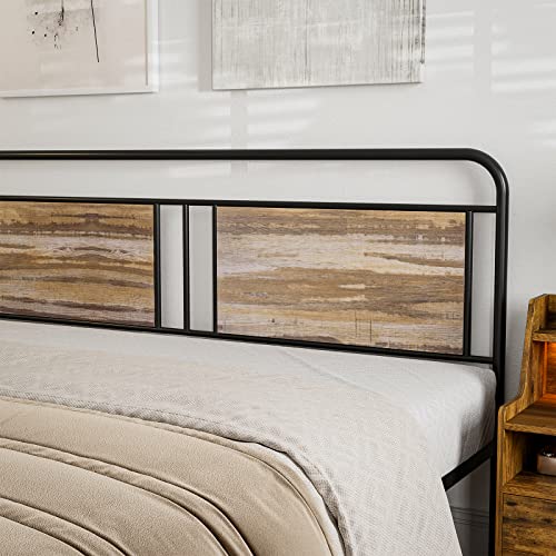 IKIFLY California King Bed Frames, Metal Cal King Platform Bed Frame with Wood Headboard/Footboard, Strong Steel Slats Support, Easy Assembly, No Box Spring Needed - Wood Brown