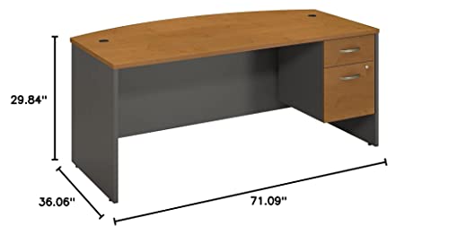 Bush Business Furniture Series C Collection 72W X 36D Bow Front Desk with 3/4 Pedestal in Natural Cherry