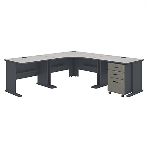 Bush Business Furniture Series A 84W x 84D Corner Desk with Mobile File Cabinet in Slate and White Spectrum