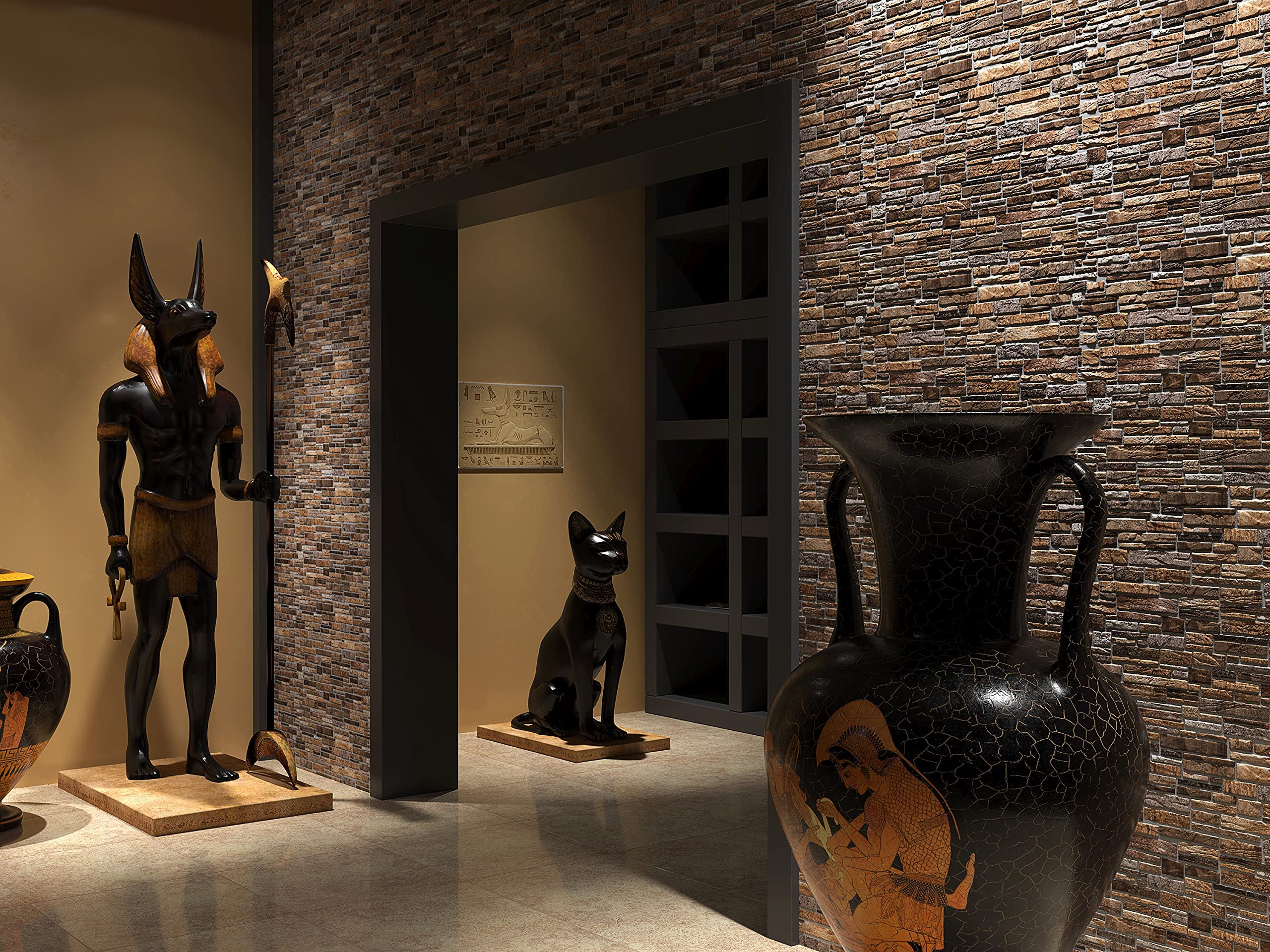 Sample for Display Purpose only. Retro-Art 3D Wall Panels, Stone Pebble in Beige Brown, PVC, 7" X 10", 001BF