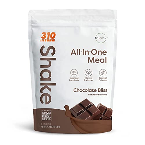 310 Nutrition - All In One Meal Replacement Shake - Fiber Rich Vegan Superfood Blend - Natural Sweeteners - Low Carb Shake, Keto & Paleo Friendly - Gluten Free - 26 Essential Vitamins & Minerals (Chocolate Bliss, 28 Servings)