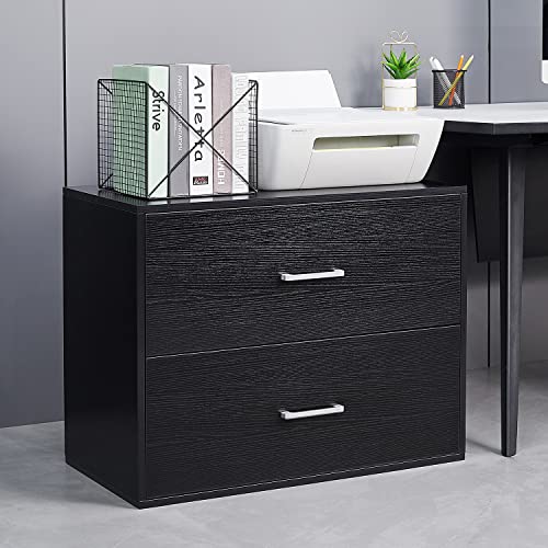 susici Wood 2 Drawer Lateral File Cabinet for Home Office,Lateral Wooden Filing Cabinet with Metal Handles for Letter/Legal/A4/F4 Size Hanging Files,30W x 16D x 24H (Black)