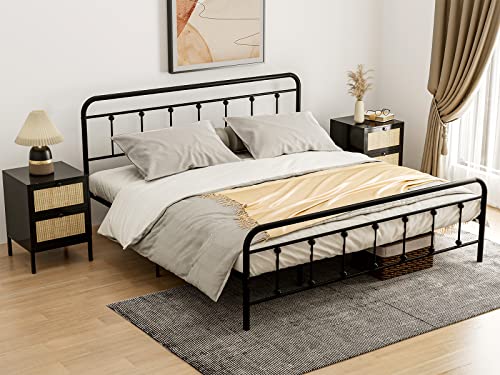AOVSA 14 Inch California King Bed Frame with Headboard & Footboard, Heavy Duty Metal Platform Bed Frame, Mattress Foundation, Noise Free, Easy Assembly, No Box Spring Needed - Black/Cal King